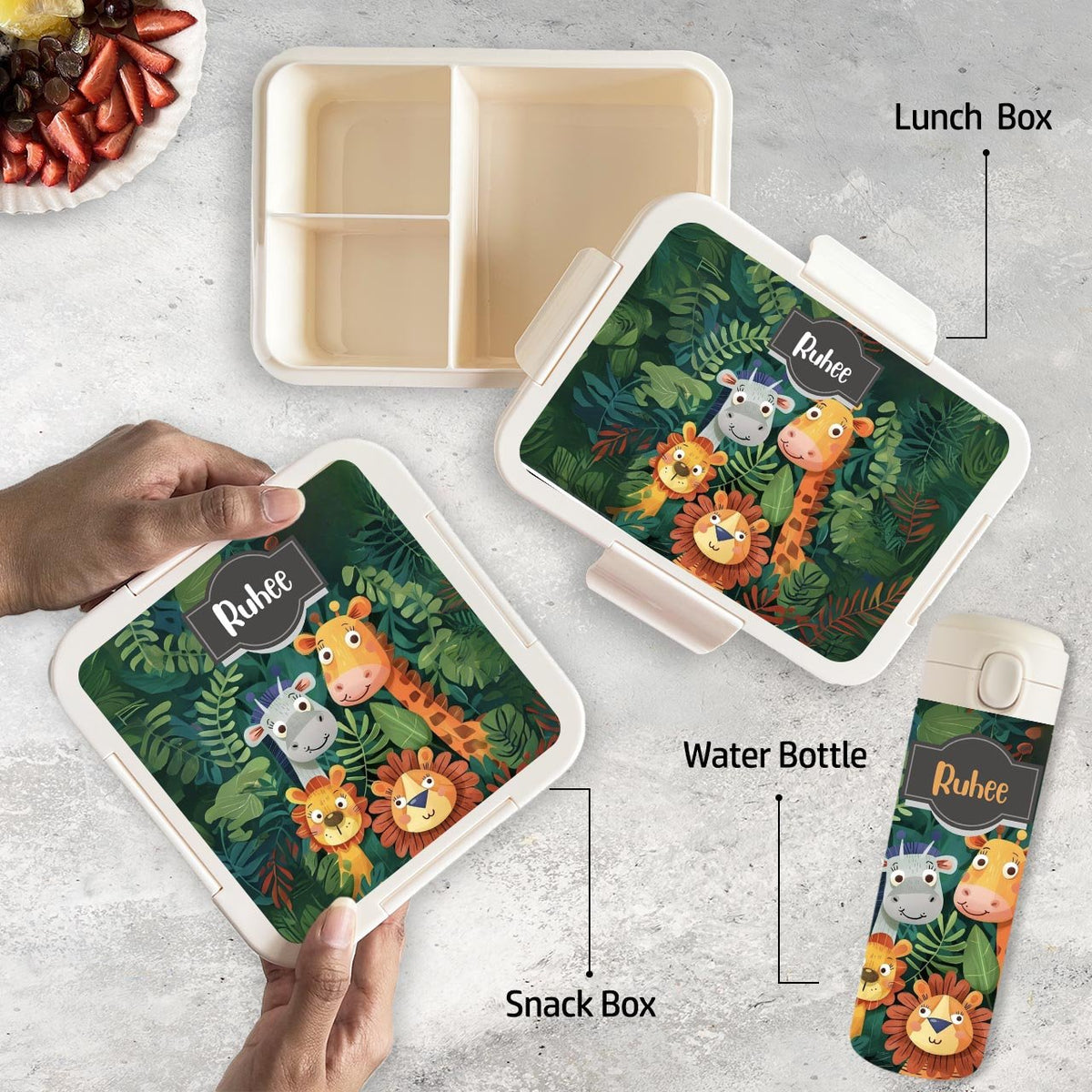 Personalised Stationery Combo- Lunch Box, Snack Box & Water Bottle ...