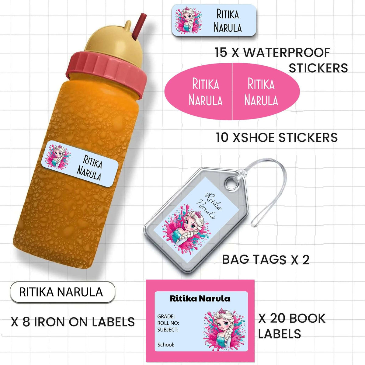 All You Need Pack- Set of 55 labels - GIRLS & PRINCESS THEME