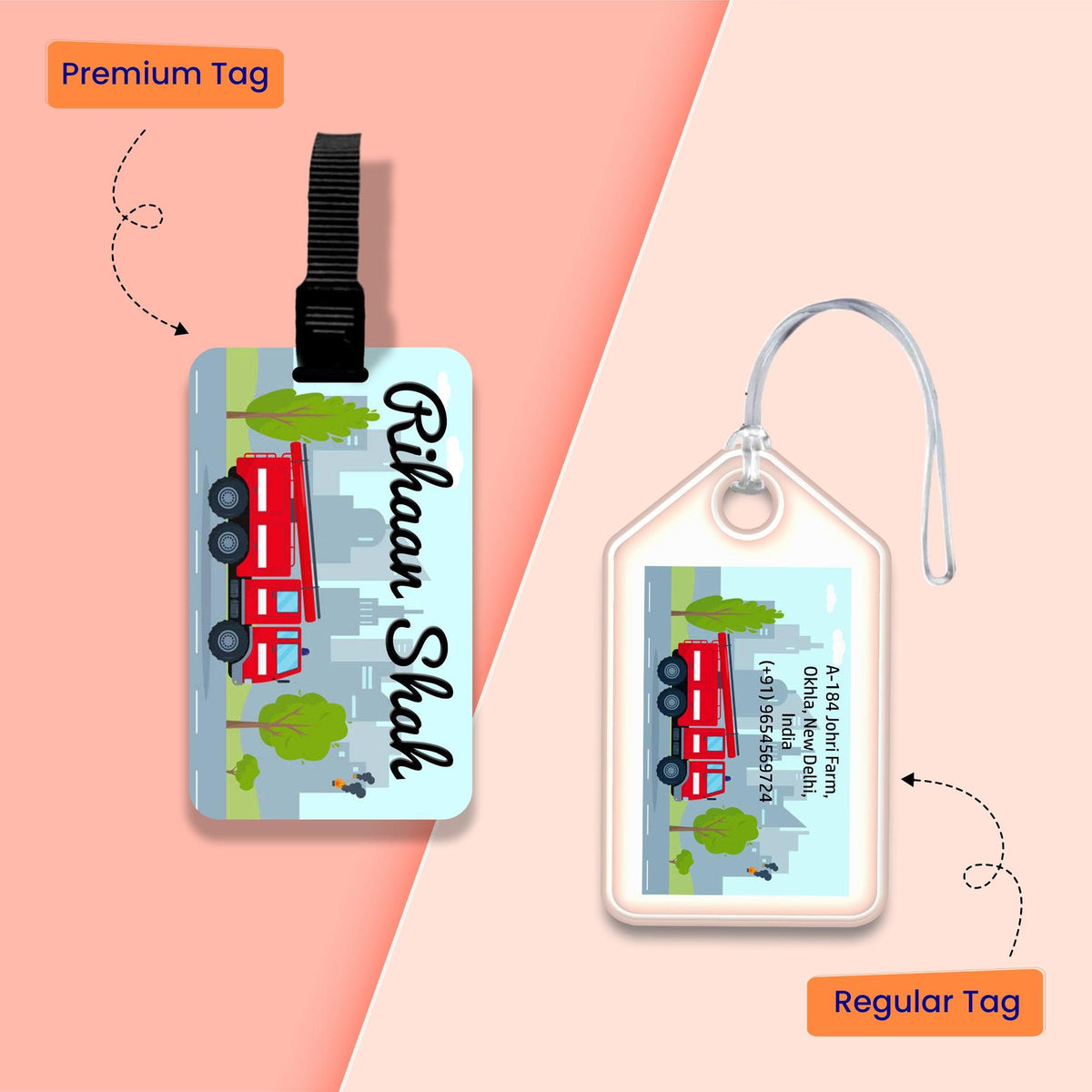 Personalized Bag Tags for Kids - Fire Engine design 8568875483267 ...