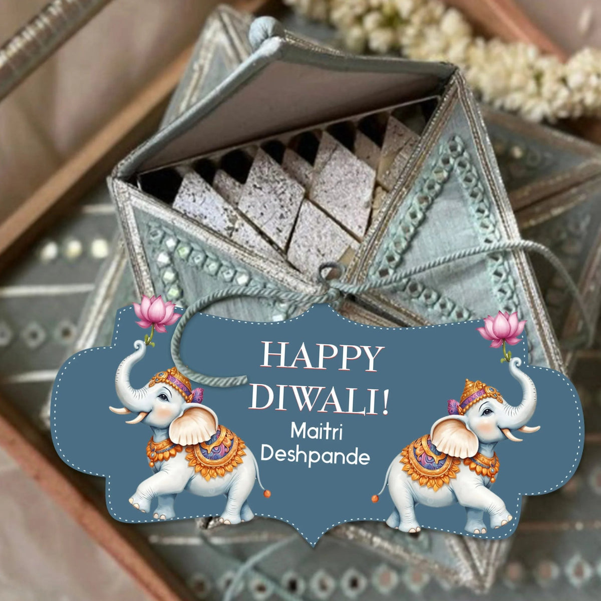Happy Diwali Gift Tags/Gift Labels -Sacred Lotus Duo Design